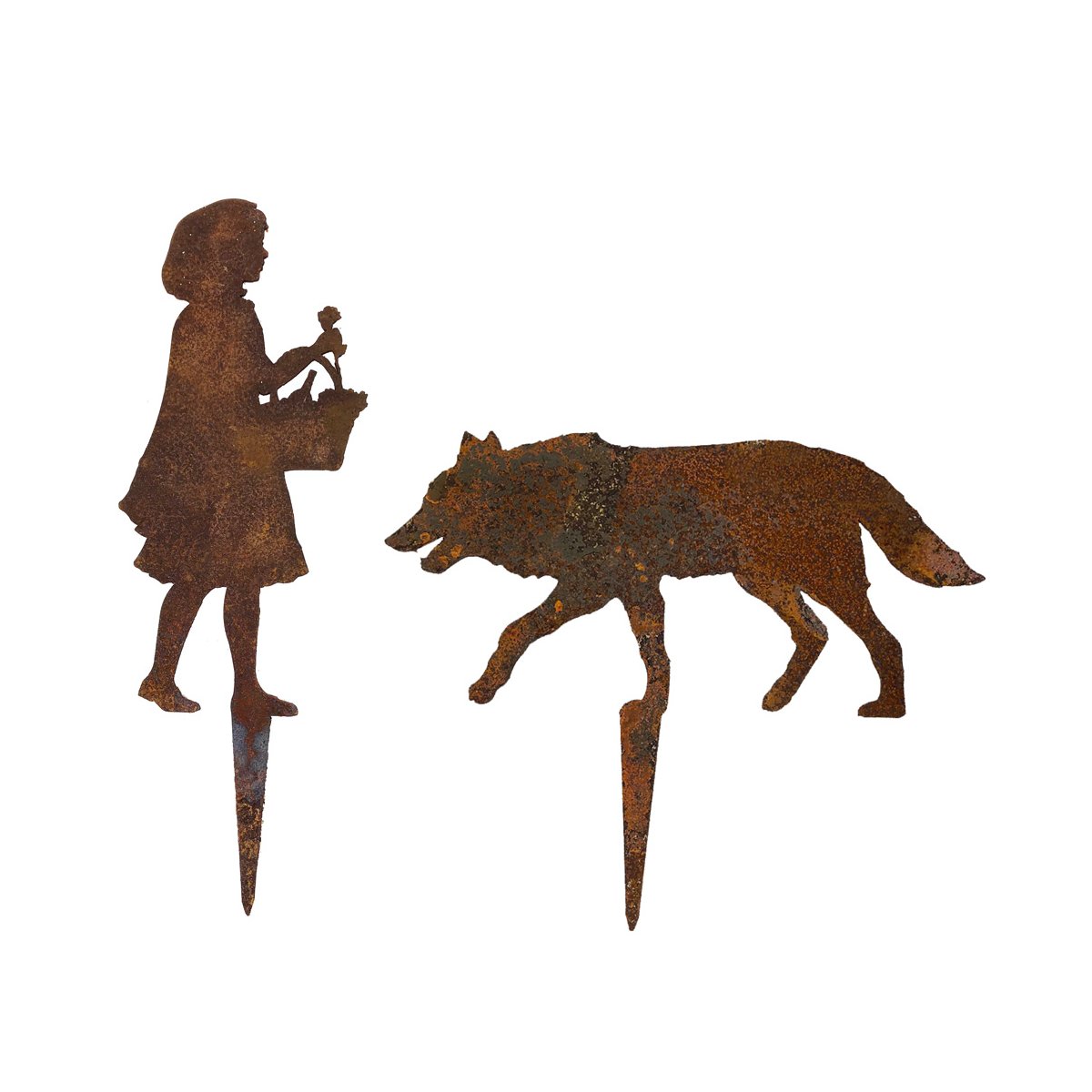 Blumenstecker Rotkäppchen und der böse Wolf im Rost Design - Rostfigu, 22,95